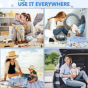 WERNNSAI Dinosaur Diaper Caddy - Collapsible Nursery Organizer for Boy Infant Baby Shower Gifts Large Blue Storage Basket for Changing Table Car Travel Living Room Newborn Essentials Must Have Dots