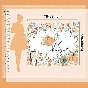 Mocsicka Pumpkin Baby Shower Backdrop Gender Neutral Oh Baby Background Autumn Fall Little Pumpkin Baby Shower Party Decoration (Orange, 7x5ft(82''x60''))