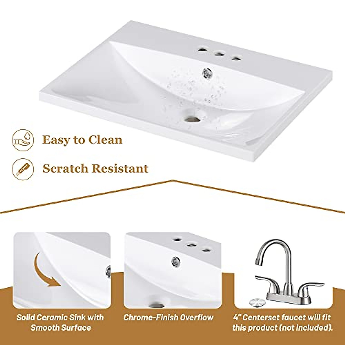 Lifeand 24" Wall Mounted Bathroom Vanity with Ceramic Basin, Two Shutter Doors, Solid Wood & MDF Board, White