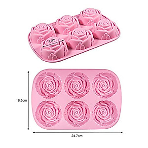 WANDIC Silicone Mold, 2 Pcs Rose Flower Decorating Mould, 6 Cavity Soap Making Mold Supplies for Soap Candle DIY Crafts