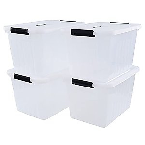 Xyskin 4-Pack 20 L Large Storage Box, Plastic Storage Bins with Lids, Clear