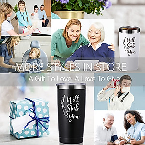 momocici I Will Stab You 20 OZ Tumbler.Funny Nurse Week,Nurse Gifts.Gag Nursing Graduation Gifts for Nurse.Nurse Practitioner Gifts Travel Mug(Black)