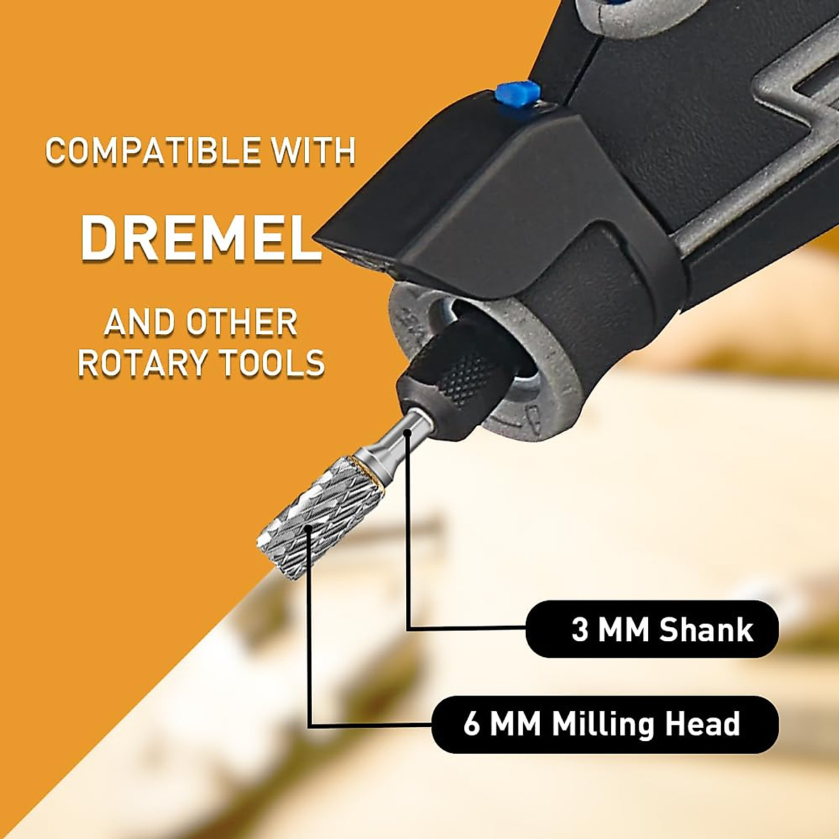 Carbide Burr Set Compatible with Dremel Rotary Tool 10Pcs Die Grinder Bits Rotary File Rasp with 1/8” Shank and 1/4” Grinding Head Accessories for DIY, Woodworking, Metal Carving, Drilling, Polishing