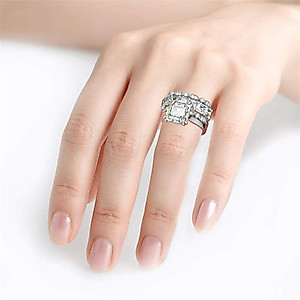 Jeulia 4PC Asscher Cut Sterling Silver Ring Set Cubic Zirconia CZ Engagement Anniversary Eternity Promise Wedding Band Ring Set with Jewelry Box (6.5)