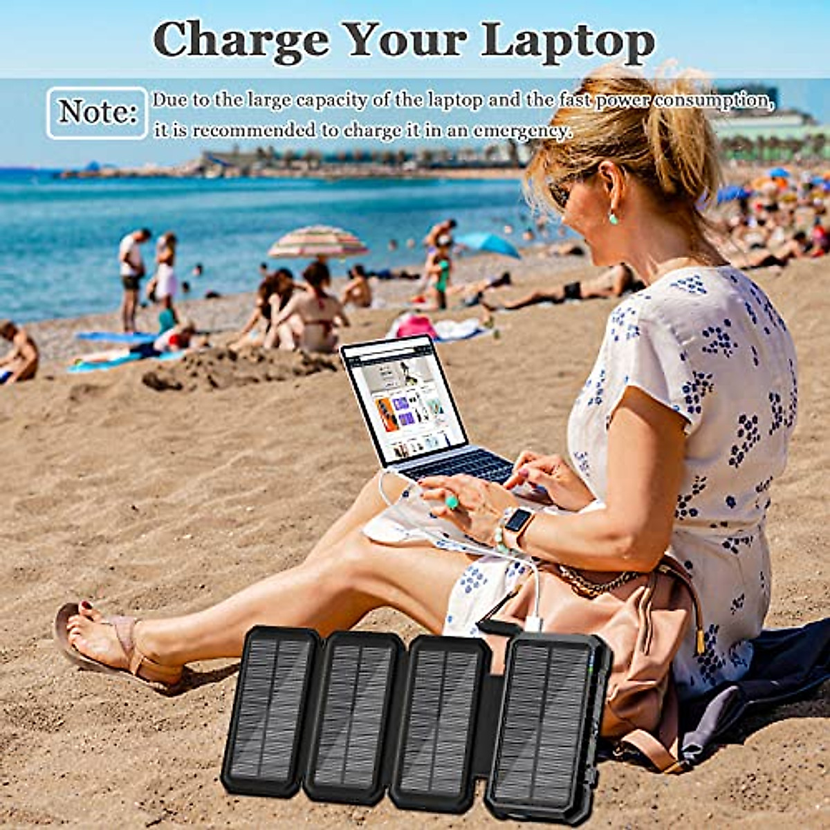Solar Charger Power Bank with 4 Solar Panels, 26800mAh Portable Solar Charger USB-C PD 18W Fast Charging with Camping Light SOS Flashlight, Compass/Carabiner, Solar Battery Bank for Outdoor