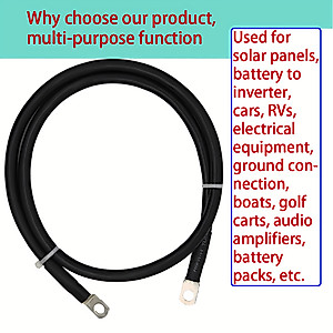 4 AWG Battery Cables, Gauge Power Inverter Cables with 5/16" Ring Terminals for Solar, RV, Auto, Marine Car, Boat （Length 3 ft