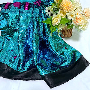 Reversible Sequin Fabric 1 Yard Long Mermaid Fabric by The Yard Turquoise to Hot Pink Two Tone Change Color Fabric Flip Sequins Fabric for Sewing Dress/Cloths/Tablecloth