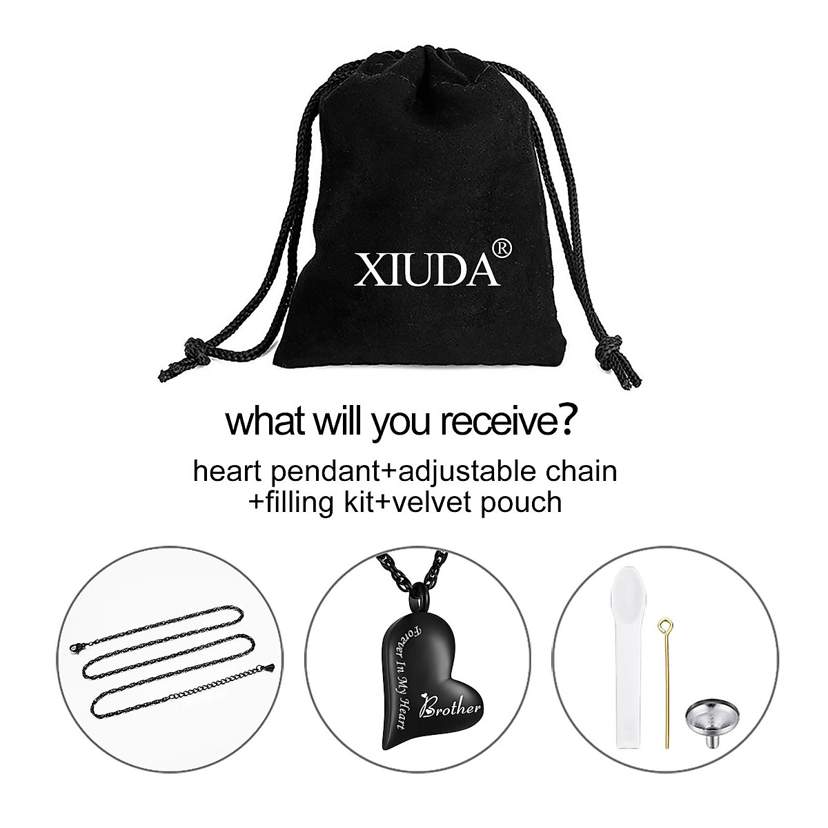 XIUDA Urn Necklace for Ashes Forever in My Heart Pendant Cremation Necklace Stainless Steel Ashes Jewelry for Dad Mom