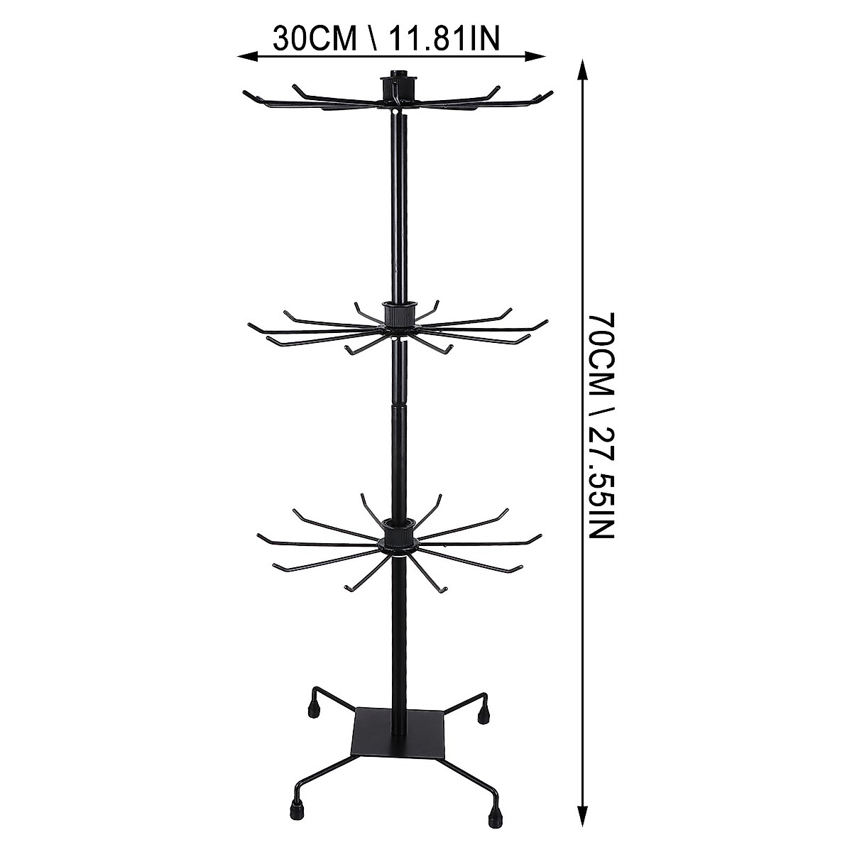 Standing Hat Rack 3- Tier Hat Display Rack Stand Metal Retail Display Stand Cap Organizer Standing Hat Hooks Rotating Display Rack Stand Rotating Jewelry Stands