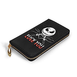 Nightmare Before Christmas RFID Blocking ID Window Genuine Leather Wallet Pocket Zip Wallet for Men,Women