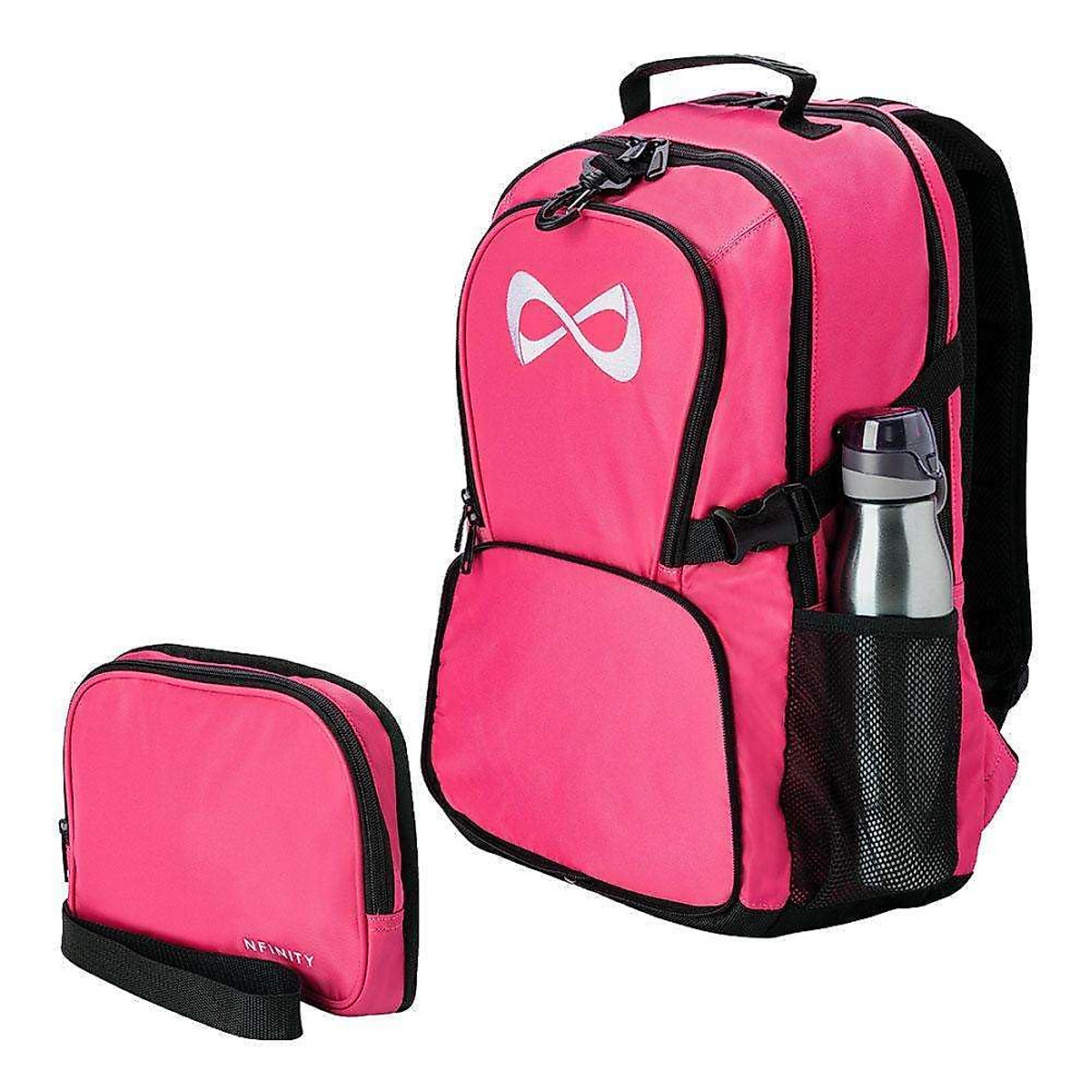 Nfinity Classic Cheer Backpack - Detachable Purse and Laptop Sleeve - Lightweight Travel Backpack for Cheerleaders (Pink)