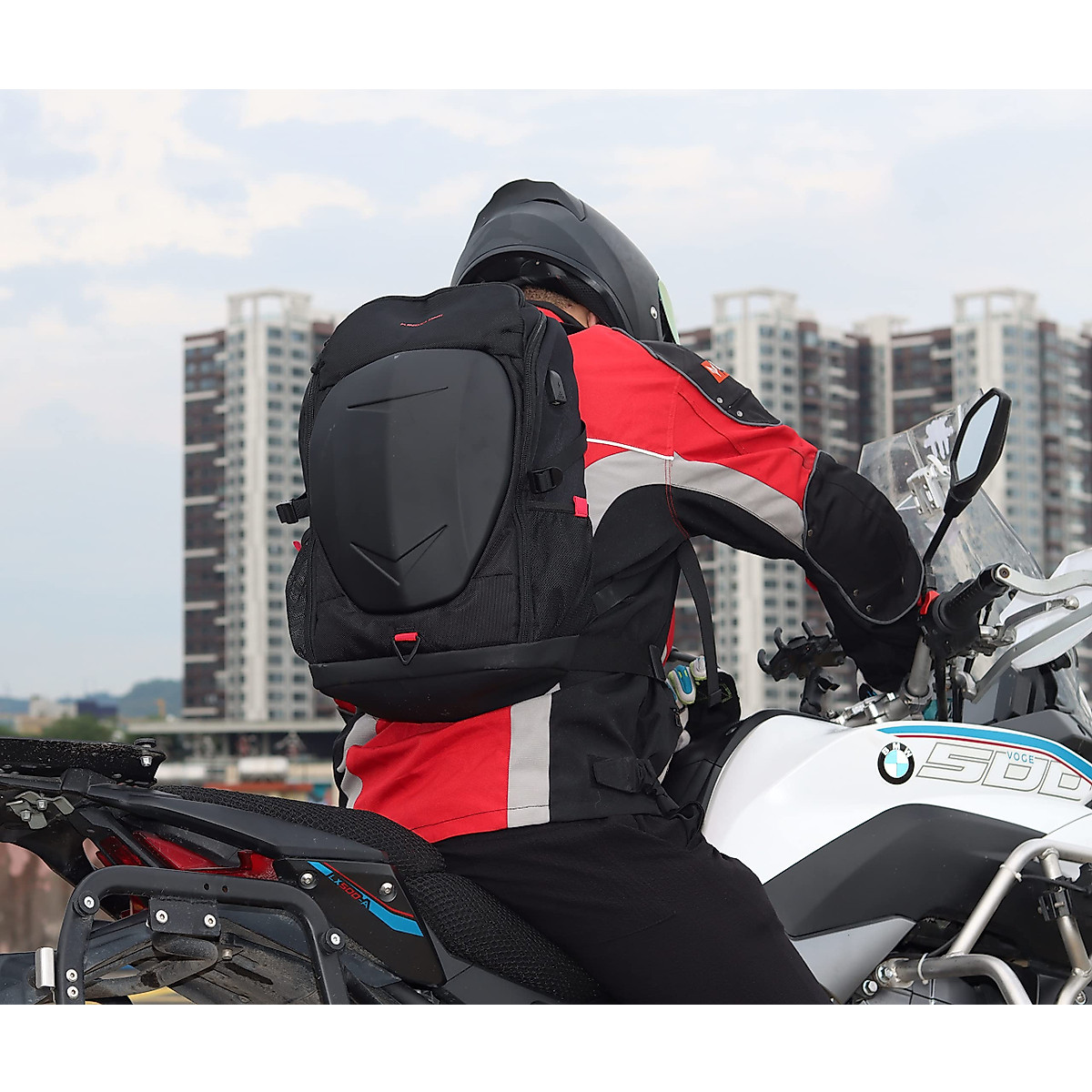 KINGSLONG Hard Shell 17 Inch Laptop Backpack for Men with USB Port for College Motorcycle Outdoor Waterproof Backpacks Black