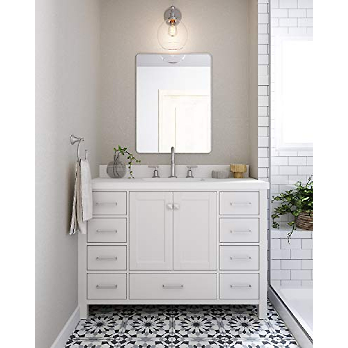 ARIEL Bathroom Vanity 49" Inch in White with Pure White Quartz Countertop, Oval Sink, 2 Soft Closing Doors and 9 Full Extension Dovetail Drawers, No Mirror