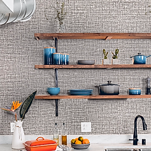 WADILE Grasscloth Peel and Stick Wallpaper 15.7in x 78.7in, Textured Contact Paper for Cabinets, Faux Linen Wall Paper Pull and Stick, Fabric Vinyl Wallpaper Self Adhesive Light Gray