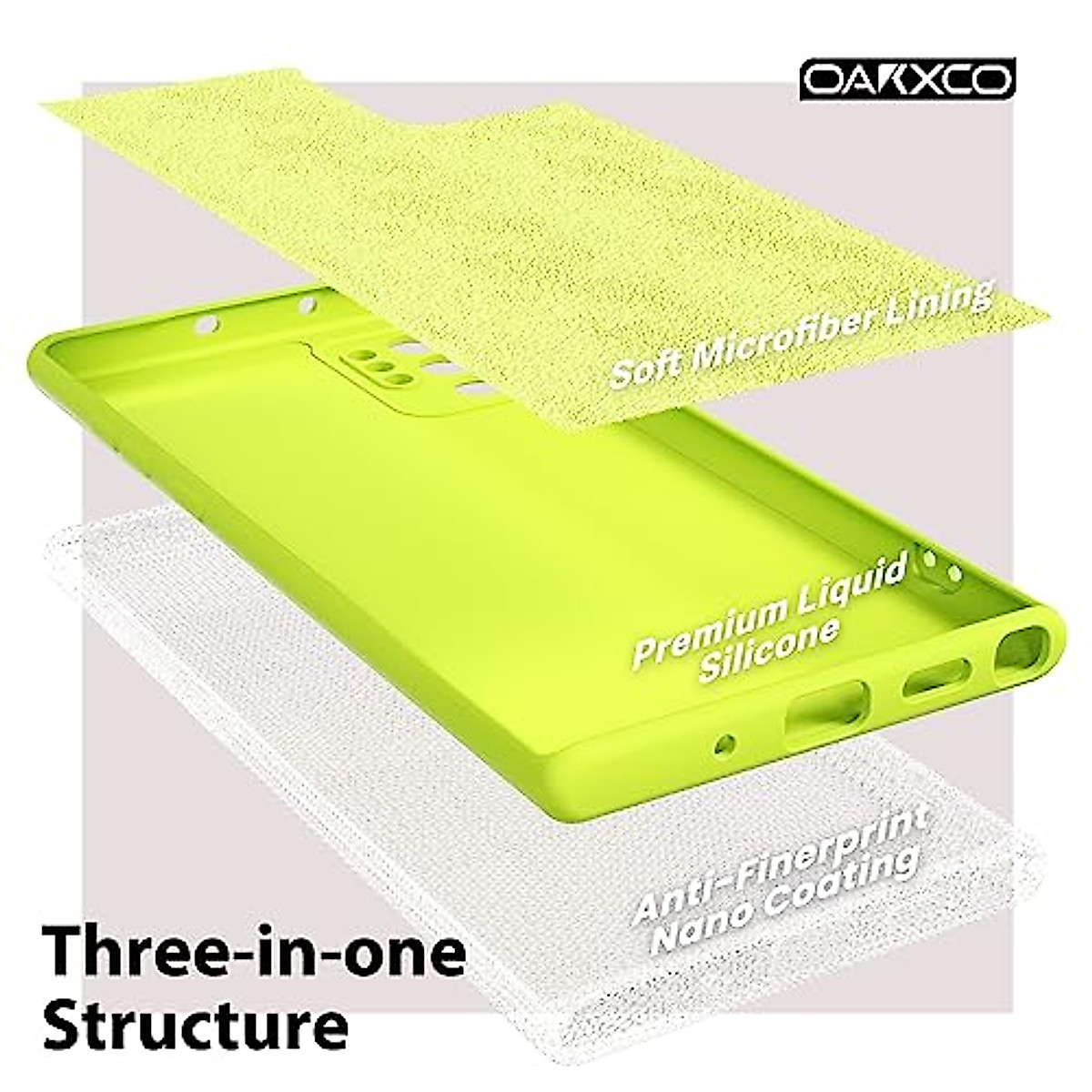 oakxco for Samsung Galaxy Note 10 Plus Phone Case Liquid Silicone,Fluorescent Bright Solid Color,Cute Thin Slim Soft Rubber TPU Plain Smooth Gel Matte Protective Cover for Women Girl,Lime Neon Yellow
