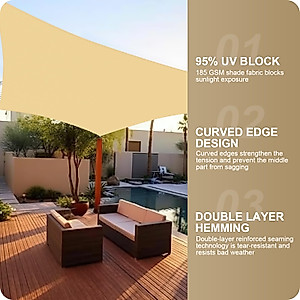 BELLE DURA 8'X10' Rectangle Sand Sun Patio Shade Sail Canopy Use for Patio Backyard Lawn Garden Outdoor Awning Shade Cover-185 GSM-Block 98% of UV Radiation-5Years Warranty