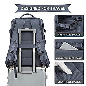 Travel Backpack Women, Carry On Backpack for Men, Hiking Laptop Backpack Waterproof Outdoor Sports Rucksack Casual Daypack, Grey Blue