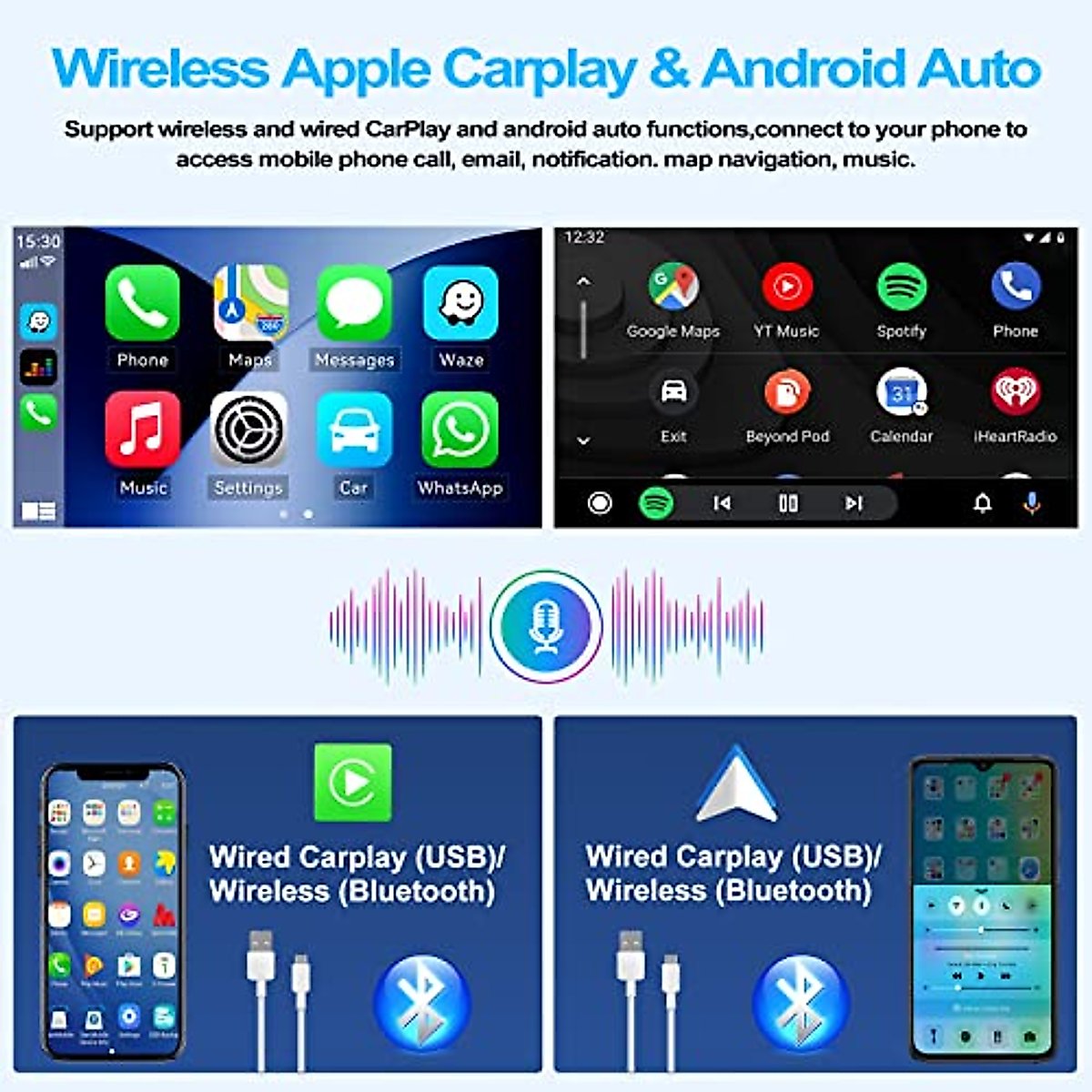 2022 Android 11 Rotating Touch Screen Car Stereo with Apple Carplay Android Auto, 10" Car Radio with Hi-Fi FM/RDS GPS WiFi Double Din Head Unit Support Bluetooth AHD Backup Camera(2+32)