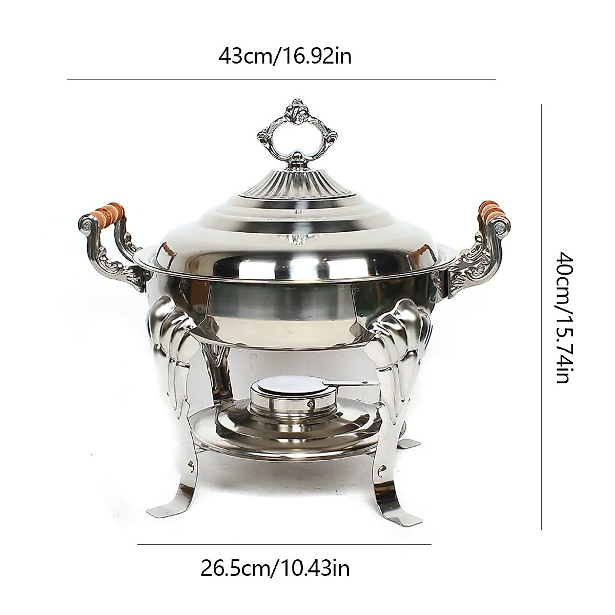 Round Chafing Dish Stainless Steel Chafer Roll Top Chafer for Catering Buffet Warmer Set Dinner Serving Buffet Warmer with Pans and Fuel Holders for Home and Restaurant Use (Style 1)