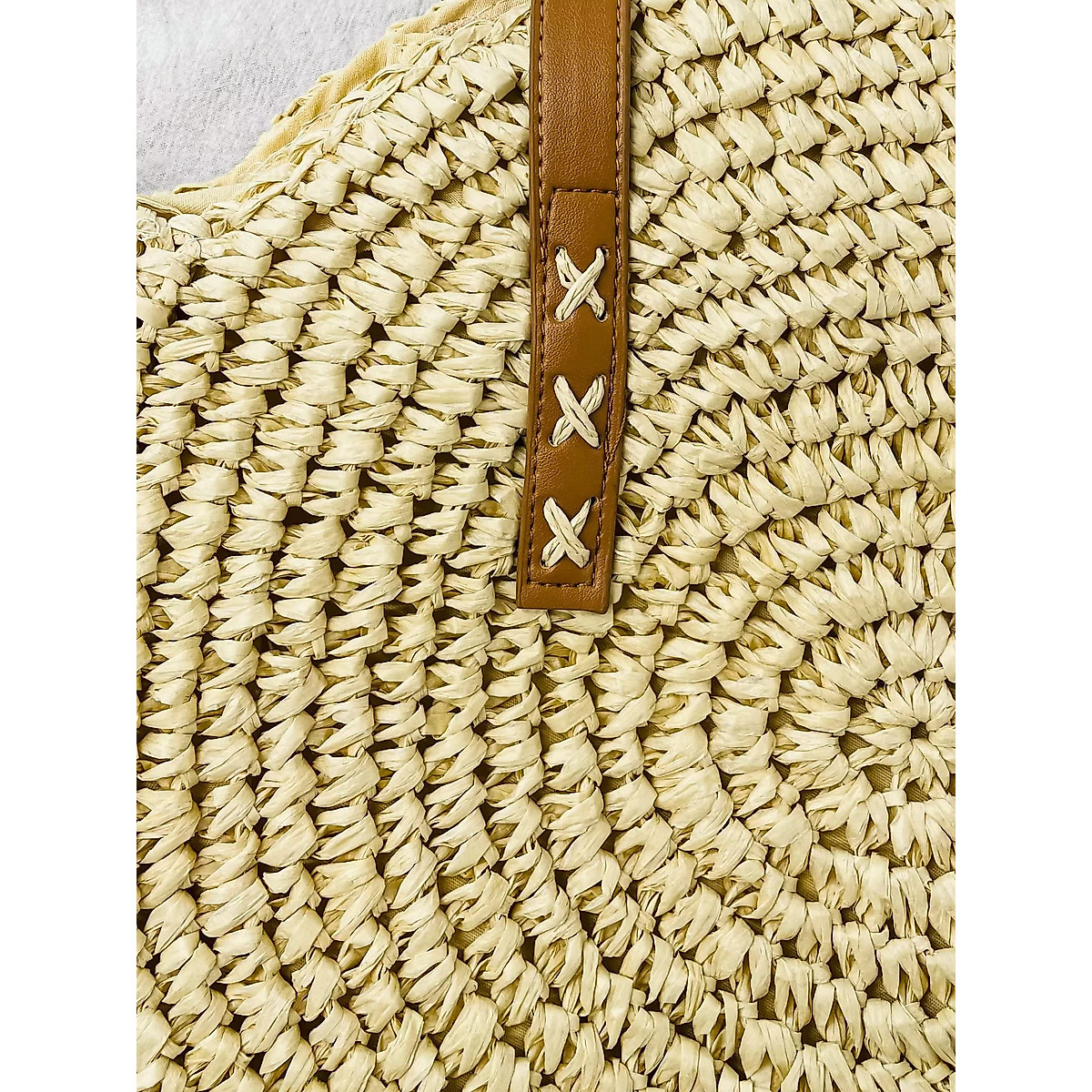 Seamido Straw Bag Handwoven Beach Bags Corn Straw Tote Woven Shoulder Bag For Women (Beige)