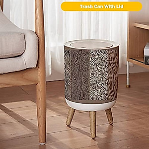 Small Trash Can with Lid Trendy Abstract Wavy Backgrounds Seamless Striped Patterns Diagonal Wood Legs Press Cover Garbage Bin Round Waste Bin Wastebasket for Kitchen Bathroom Office 7L/1.8 Gallon