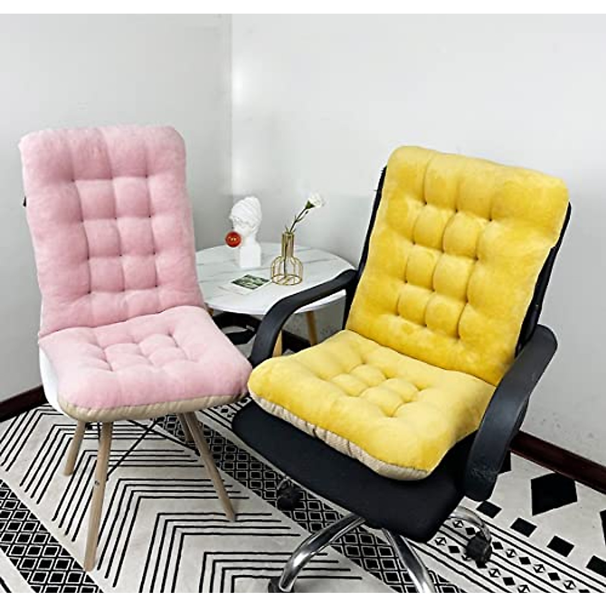 Non-Slip Chair Cushion, Premium Tufted Rocking Seat Back Pad with Ties, Durable & Comfort Pillow Cushion for Relief Sciatica, Thick Chair Mat for Office Car Dining Room Kitchen Outdoor/Indoor Pink