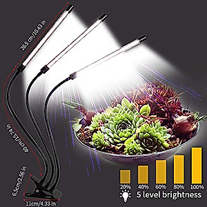 GHodec Grow Light for Indoor Plants,6000K 126LED Clip Plant Lights with Flexible Gooseneck & Timer Setting 4/8/12H,5 Dimmable Levels