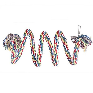 Litewood Bird Cotton Rope Perch Swing Bird Perch Chew Toy for Parrot African Greys Macaw Eclectus Cockatoo Alexandrine Amazon Cage Swing Stand with Bells (M 59 INCH)