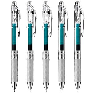 Pentel Energel Infree Gel Ink Ballpoint Pen 0.5mm, Needle Tip, Turquoise blue Ink, 5 pen set(Japan Import)