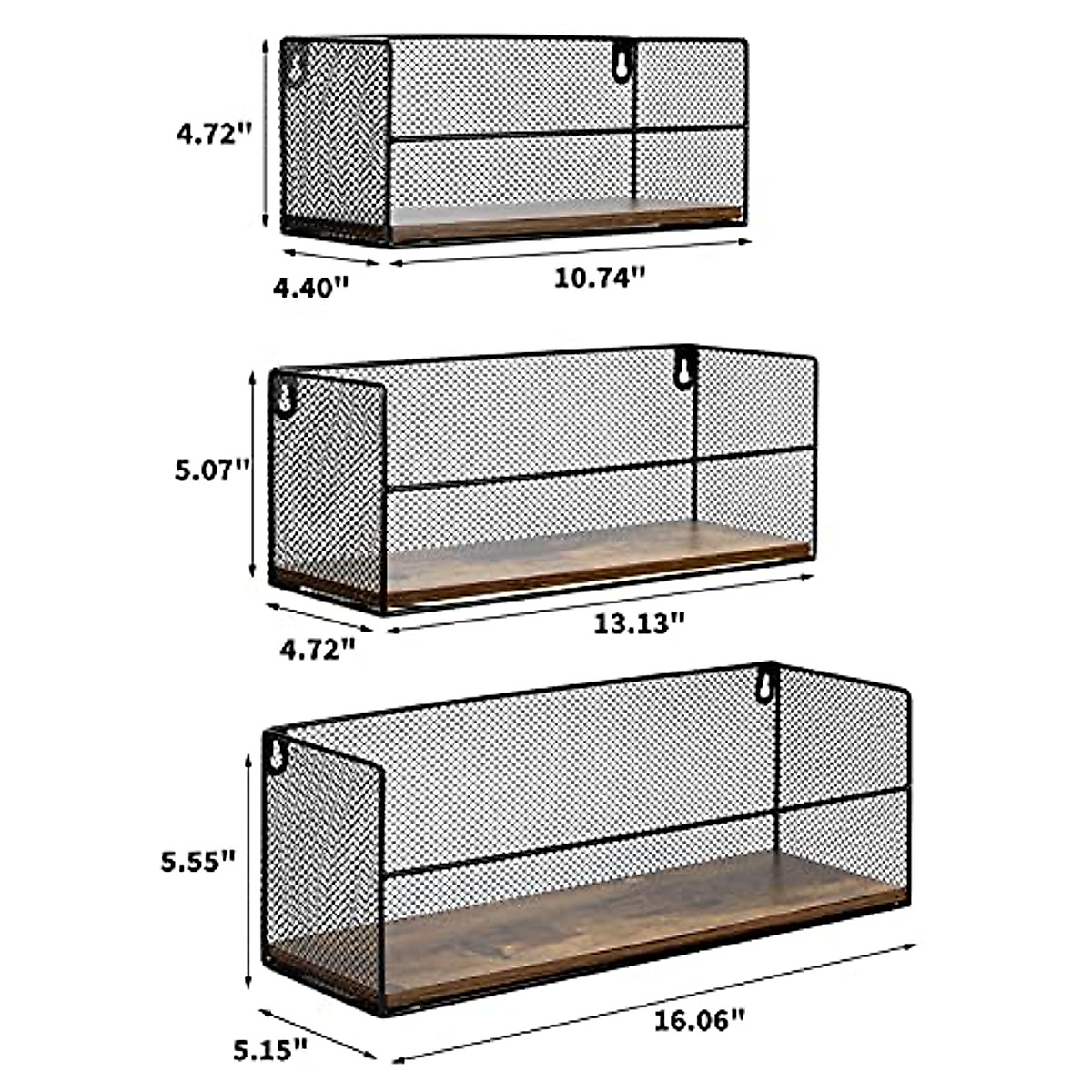 EXYGLO Floating Wall Shelves for Storage, Rustic Wall Mounted Shelf for Bedroom Living Room Bathroom Kitchen, Set of 3 Brown