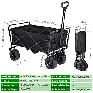 Towallmark Collapsible Folding Outdoor Camping Wagon, Park Utility Wagon Picnic Camping Cart with 8" All Terrain Wheels, Iron Folding Table top, 4 Plate mats
