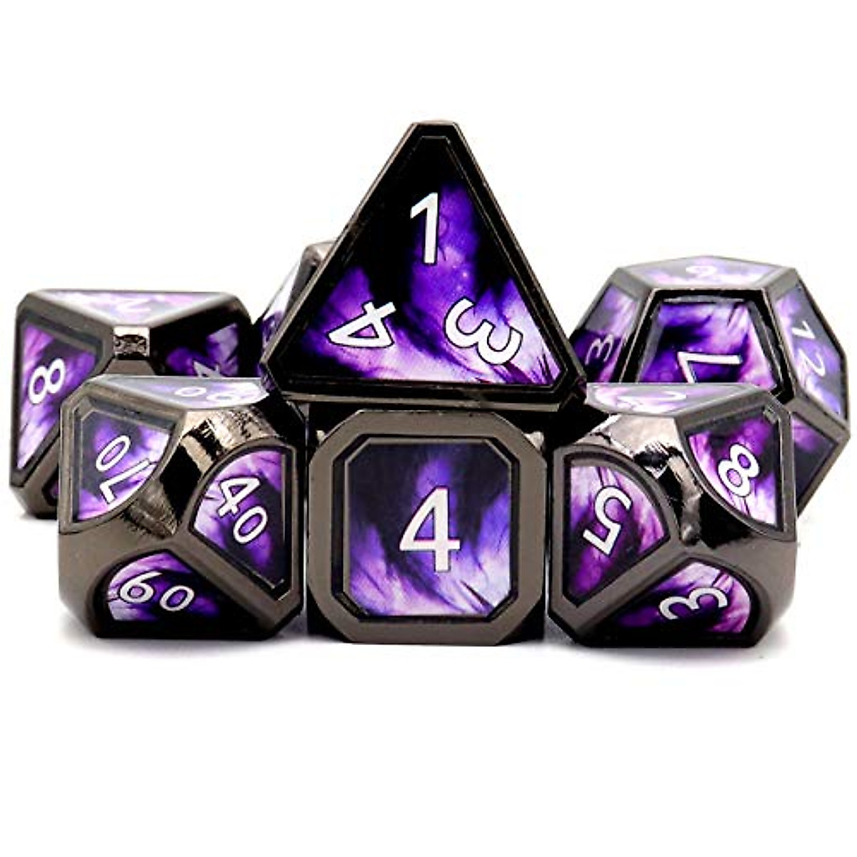 Haxtec Metal DND Dice Set Purple Black Real Scene D&D Dice for Dungeons and Dragons Gift RPG Games-Elderitch Blast
