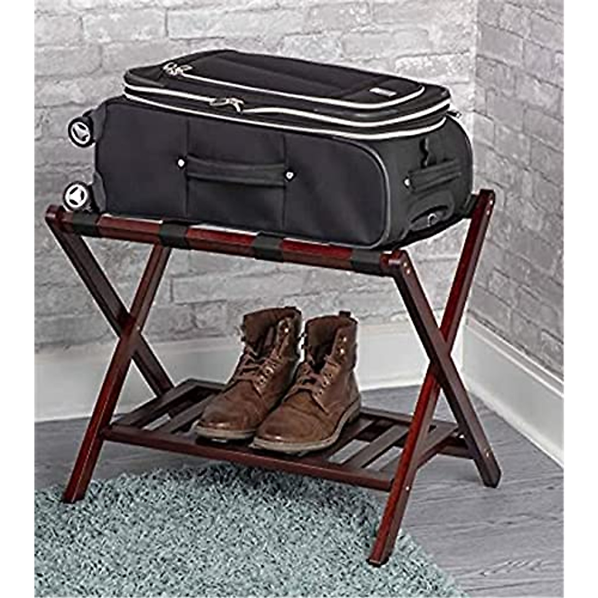 tonchean Folding Luggage Rack with Shelf, Luggage Rack for Guest Room, Bamboo Suitacse Stand for Hotel, Bedroom, Home