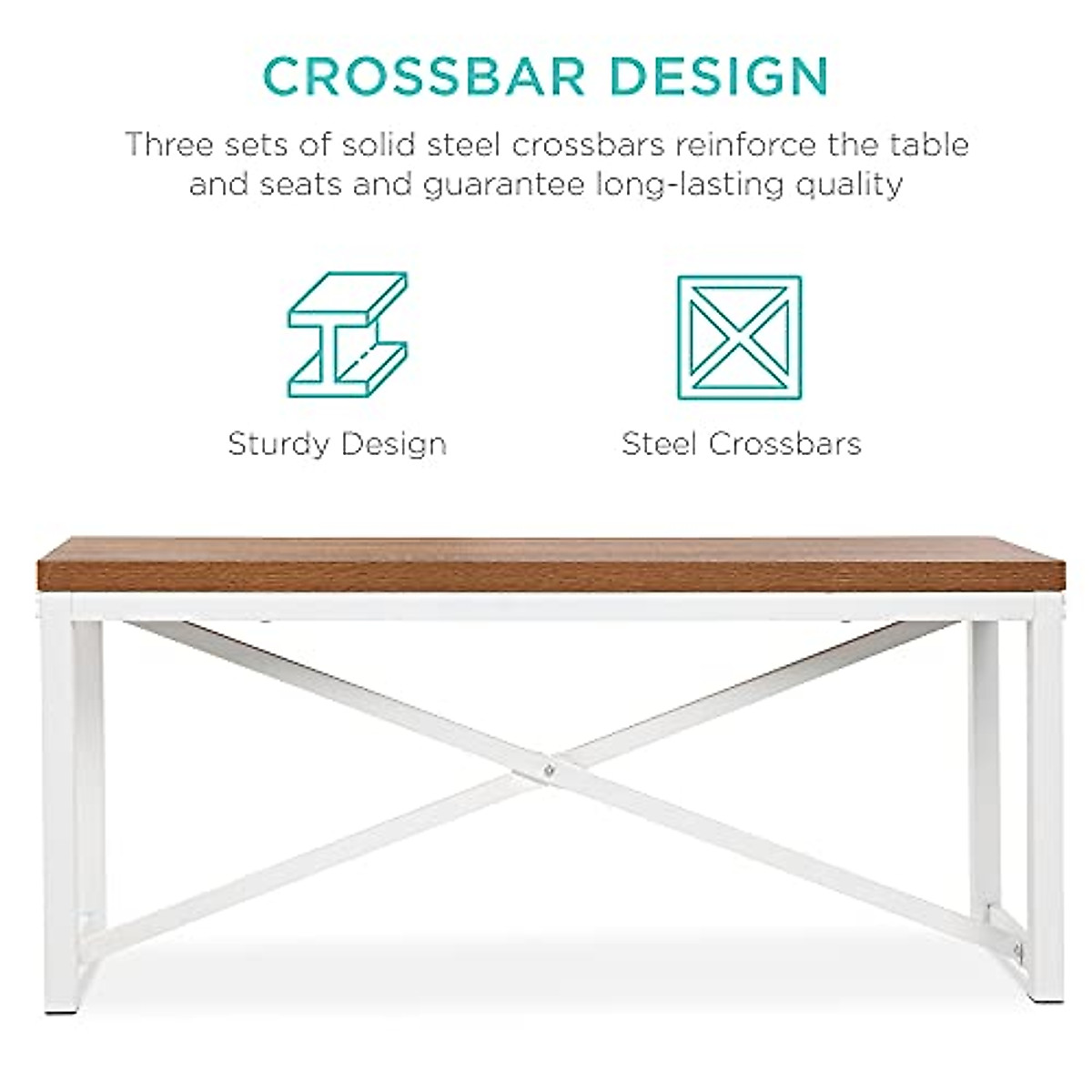 Best Choice Products 45.5in 3-Piece Bench Style Dining Furniture Set, 4-Person Space-Saving Dinette for Kitchen, Dining Room w/ 2 Benches, Table - Brown/White