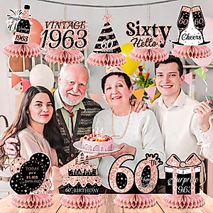 LITAUS, Rose Gold 60th Birthday Decorations Honeycomb Centerpieces for Table - Pack of 9 | 60th Birthday Table Decorations Women | Happy 60th Birthday Decorations