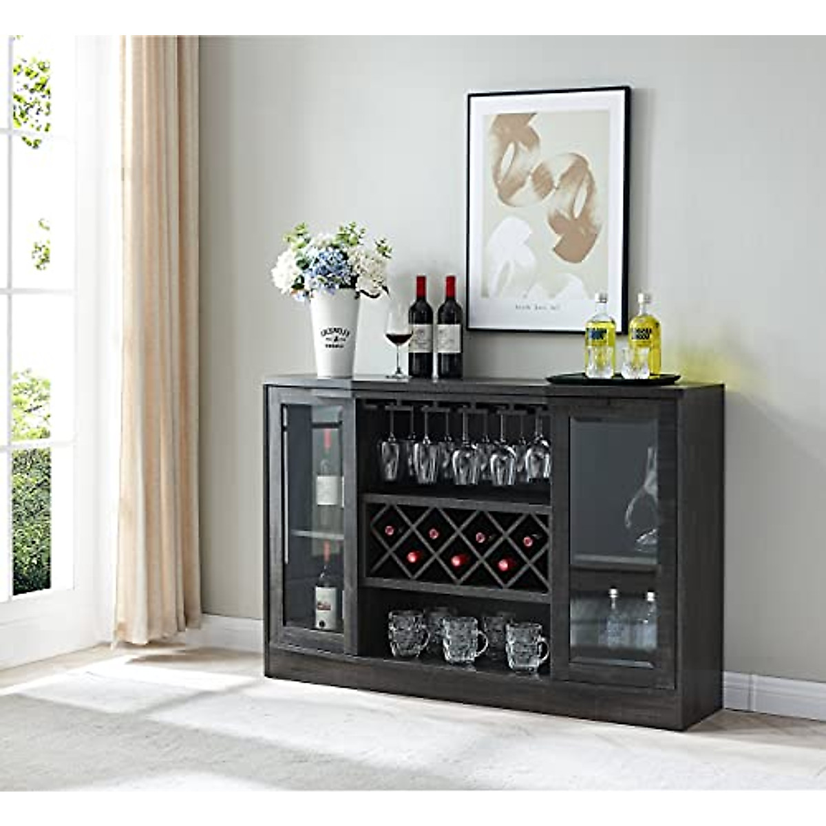 Home Source Jill Zarin Espresso Bar Cabinet with Curved Glass Doors