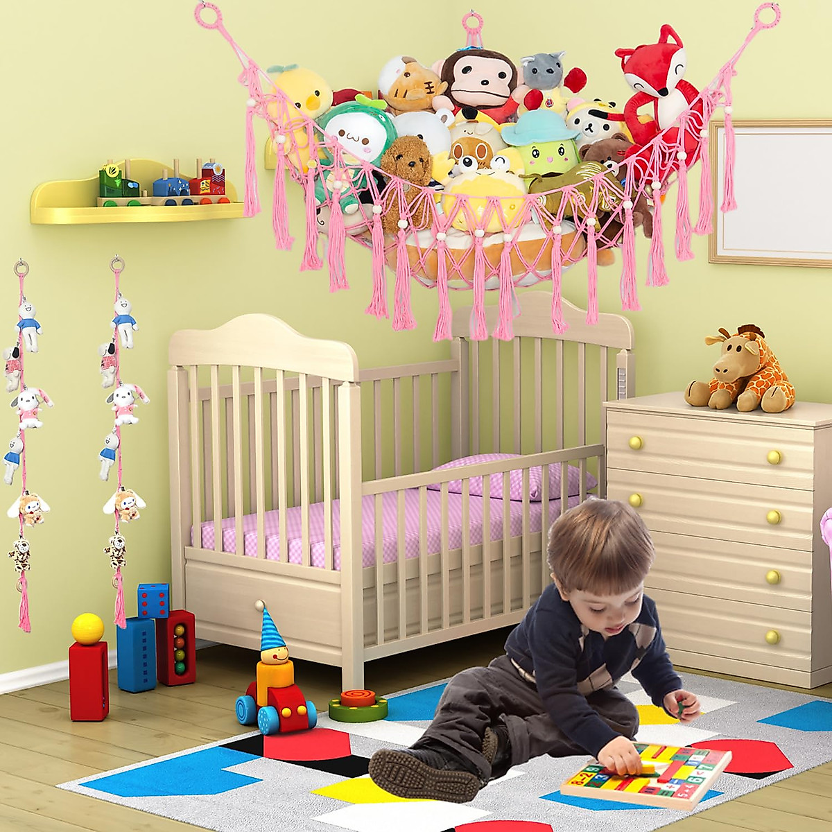 KUCPE Stuffed Animal Net Or Hammock - 2 Pcs Stuffed Animals Storage Chain for Organizing your Teddy and Stuffy Collection Easy to Hang/Included Anchors & Hooks