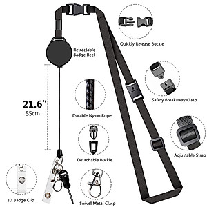 Leather Badge Holder and Adjustable Retractable Lanyards, Quick Release Buckle and Safety Breakaway Lanyards with Swivel Metal Clasp for Offices, Staff, Students, Employees