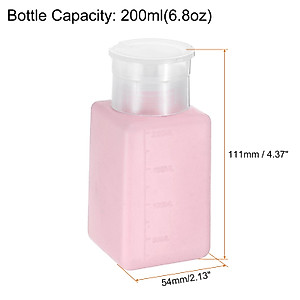 HARFINGTON Solvent Alcohol Dispenser 200ml(6.8oz) Press Type ESD Safe Anti-Splash Liquid Dispenser Pump with Sealing plastic Lid for Alcohol, Nail Polish & Makeup Remover, Pink