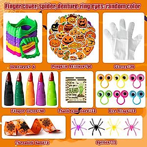 ANGOLIO 169Pcs Halloween Party Favors for Kids, Trick or Treat Toys Giveaways Eye Ring Witch Gloves Vampire Dentures Decorated Goodie Bag Stuffers Halloween Parade