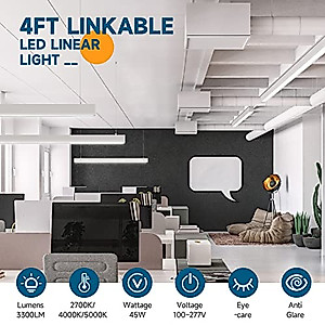 Barrina LED Linear Light, 4FT Linkable Anti-Glare Honeycomb Cover Hanging Light, 2700K 4000K 5000K Color Changing, 45W Seamless Connection Shop Light, ETL, 2 Pack White, 5568 Honeycomb Cover Series