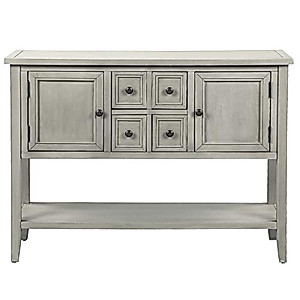 46 inch Solid Wood Console Table Series Buffet Sideboard Sofa Table with 4 Drawers/2 Doors Cabinet/Bottom Display Shelf for Living Room, Kitchen, Dining Room, Entryway and Hallway