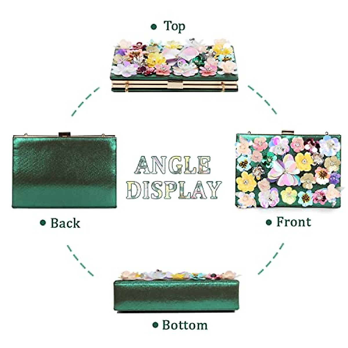 Lanpet Women Clutches Colorful Flower Evening Bag Sequins Satin Evening Clutch Bride Wedding Handbag