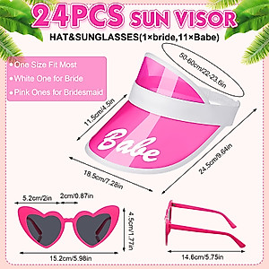 Mepase 24 Pcs Bachelorette Visors and Bride Heart Shaped Sunglasses Set Bride Sun Hats for Women Wedding(White, Rose)