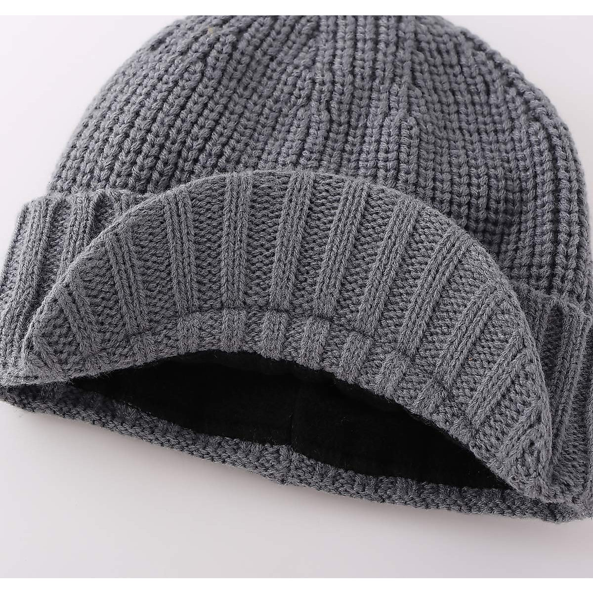 Home Prefer Men's Outdoor Newsboy Hat Winter Warm Thick Knit Beanie Cap with Visor (Light Gray)