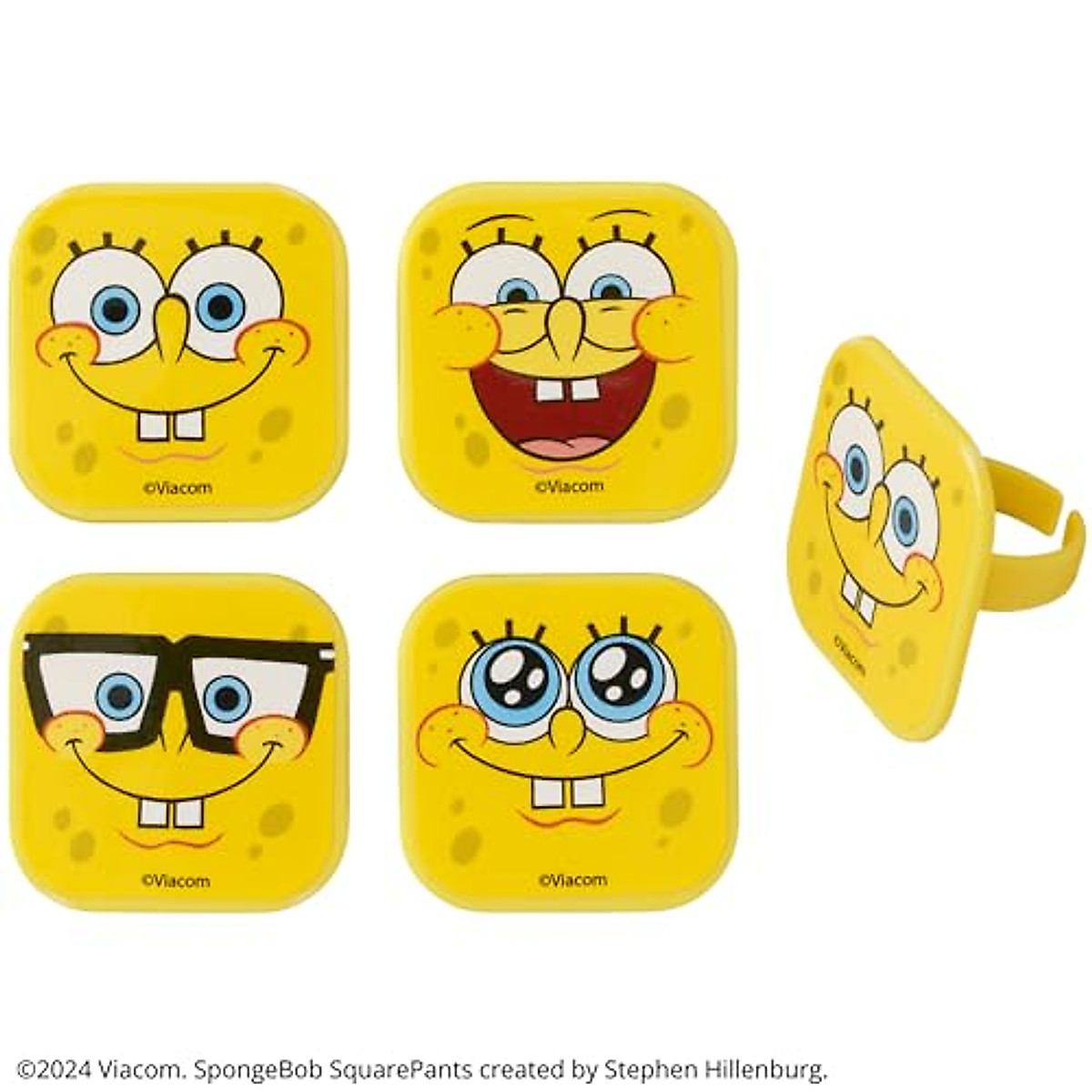 DecoPac SpongeBob SquarePants™ Mood Faces Rings, SpongeBob Cupcake Decorations Featuring SpongeBob SquarePants, Yellow - 24 Pack