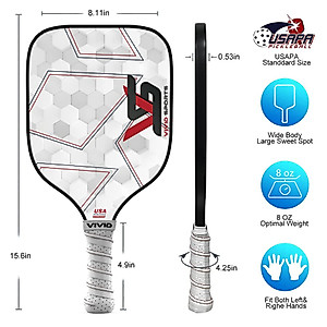 Vivid Sports Graphite Pickleball Paddle Set of 2, Polymer Honeycomb Core, Duffle Bag with 2 Indoor 2 Outdoor Pickle Balls, 2 Neoprene Paddle Covers, USAPA Wide Body Pickleball Raquette (White)