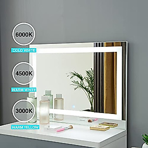 ND Large Vanity Set with 3 Color Touch LED Lighted Mirror, Dressing Table with 5 Drawers, Storage Shelves & Cushioned Stool for Bedroom, Makeup Desk White (46.5" L x13.8 W x50 H)
