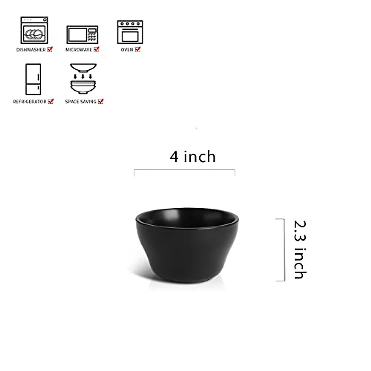 Selamica Ceramic Small Bowls Dessert Bowls 8oz Bouillon Cups for Dessert Soup Dipping Sauce Coffee Cupping Microwave and Dishwasher Safe - Set of 6(Black)