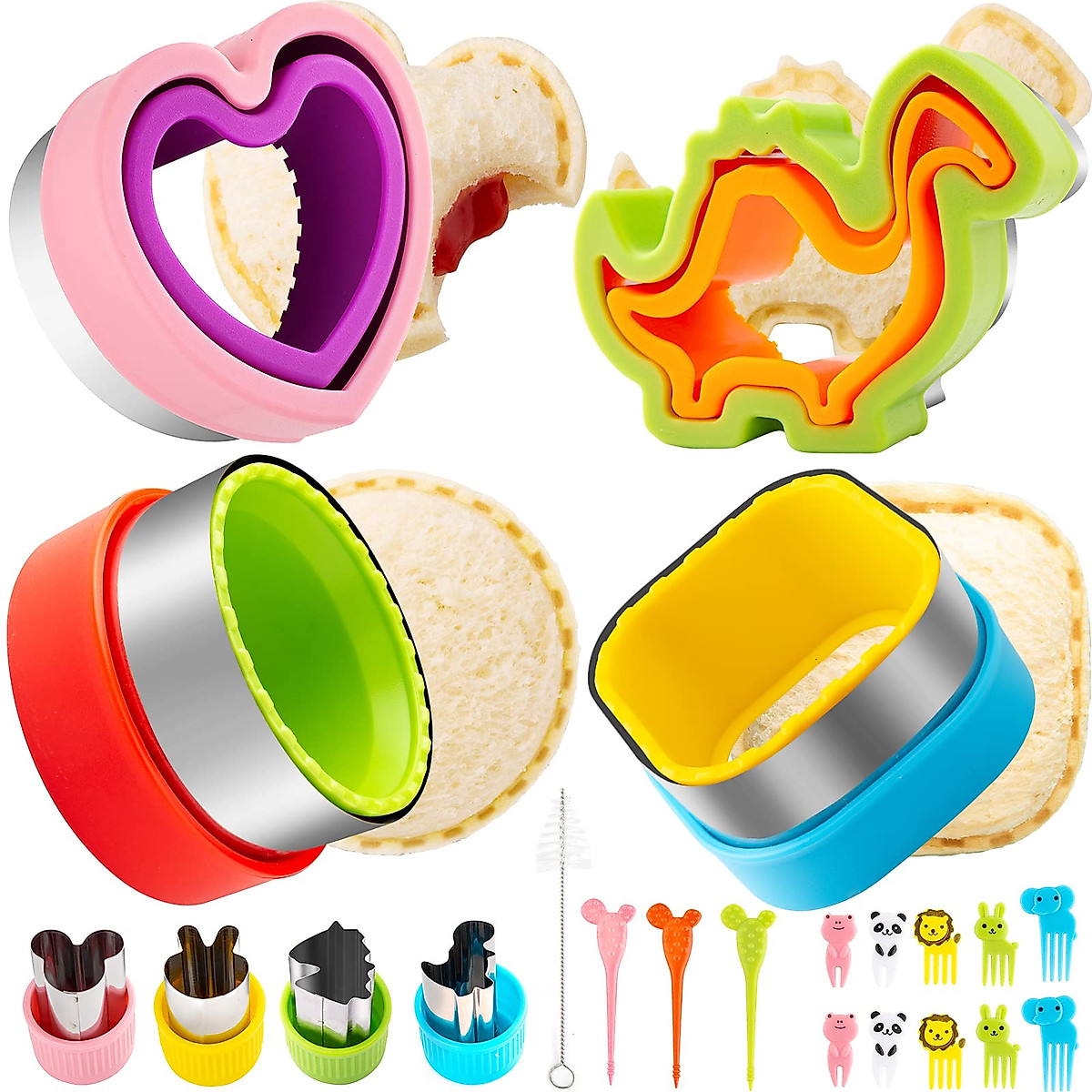 Sandwich Cutter for Kids 22 Piece (MEDIUM), Nifogo Cookie Cutters and Sealer Set, Bread Decruster Pancake Maker Heart Square Circle Dinosaur Shape DIY Mold for Boys Girls